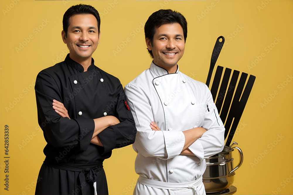 Culinary Confidence: Two chefs stand proudly in their black and white ...