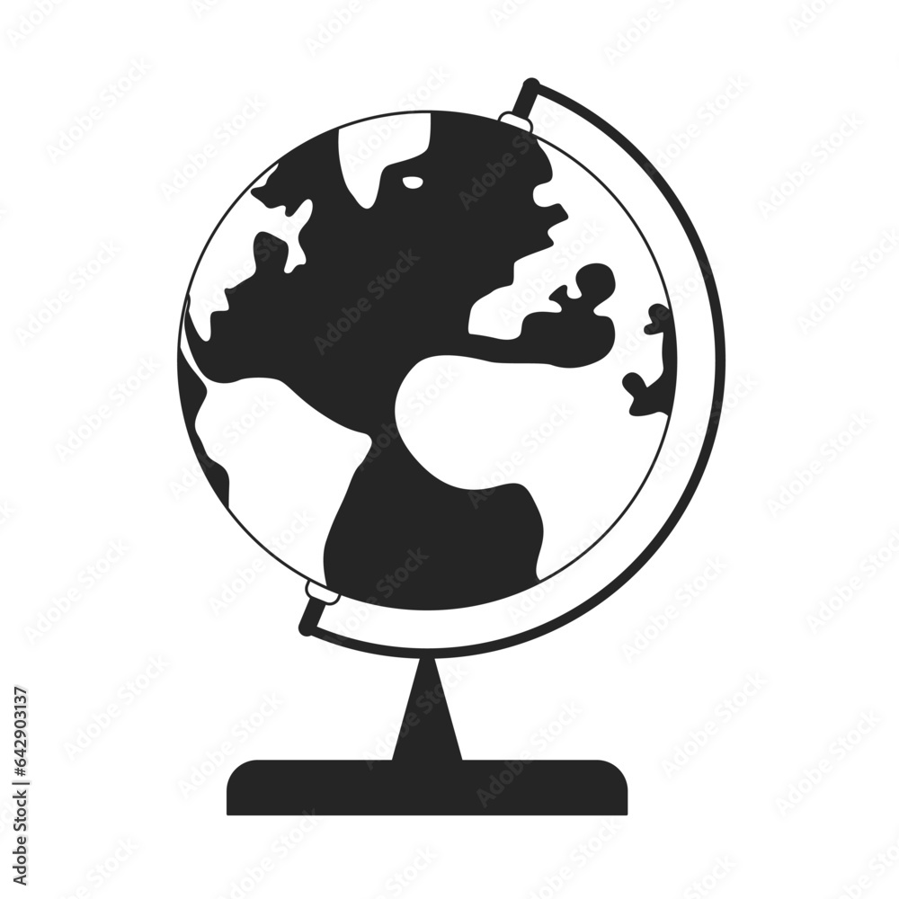 Vektor Globe on stand flat monochrome isolated vector object. Learning ...