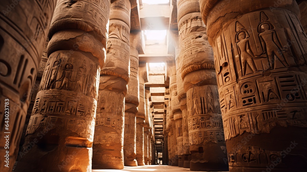 Ancient Egyptian karnak temple complex's great hypostyle hall's low ...