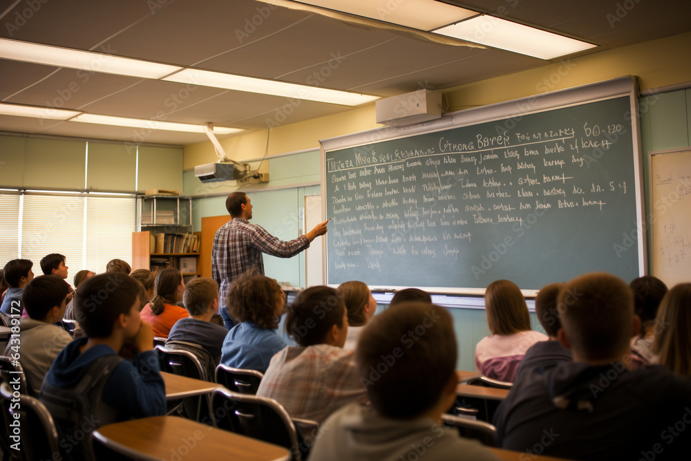 Teacher giving a lesson at school with his student watching Stock Photo ...
