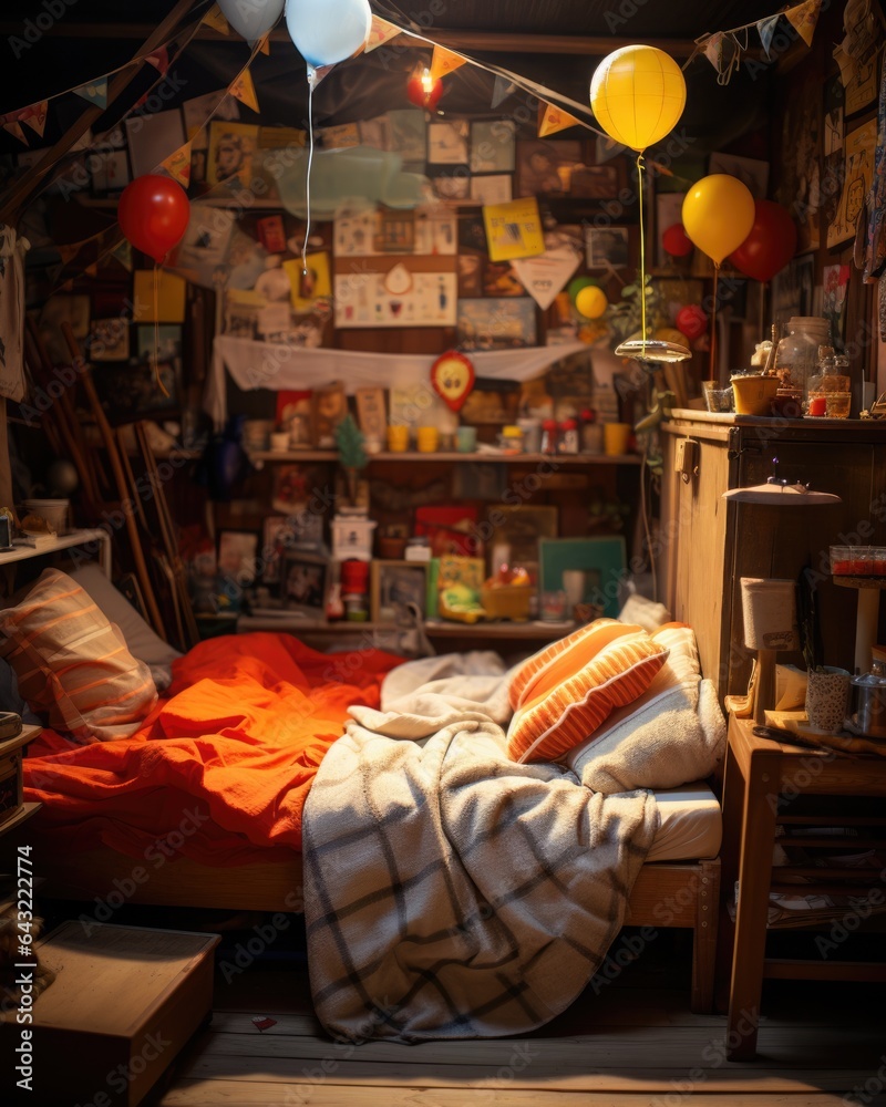 An endearing view of a child's room in delightful disarray, featuring ...
