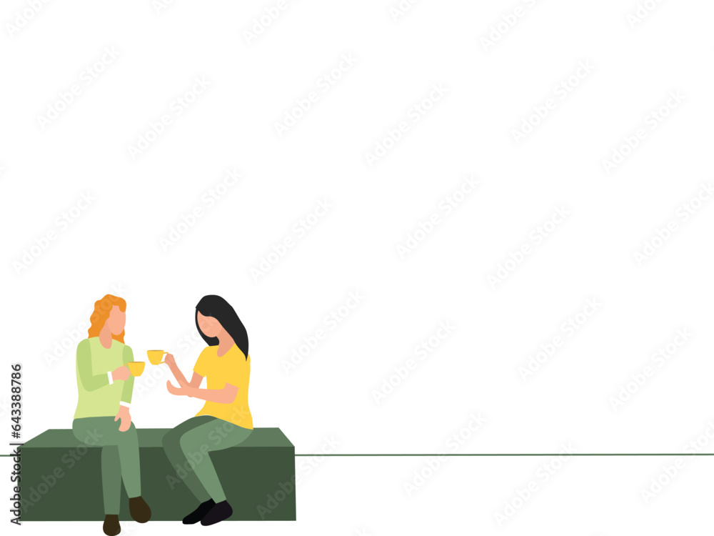 vector illustration of two best friends discussion concept, one line ...