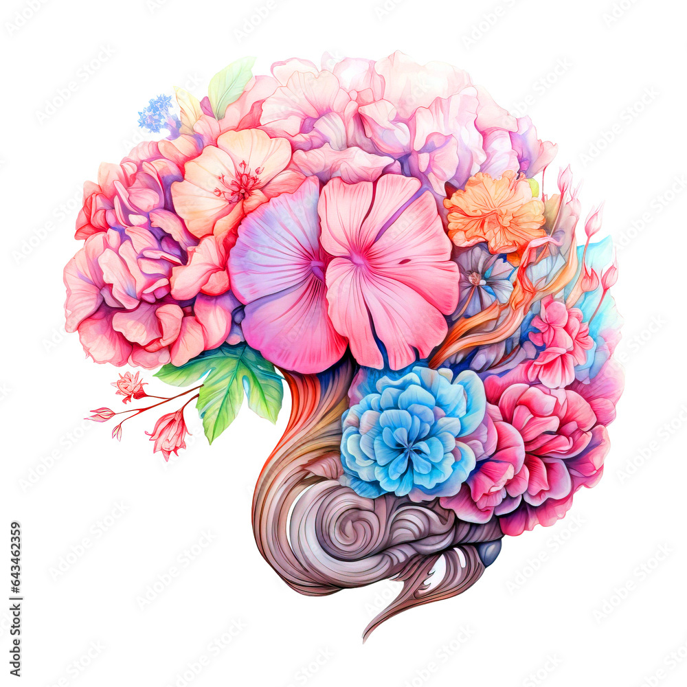 Human brain made with flowers watercolor Clipart isolated on ...