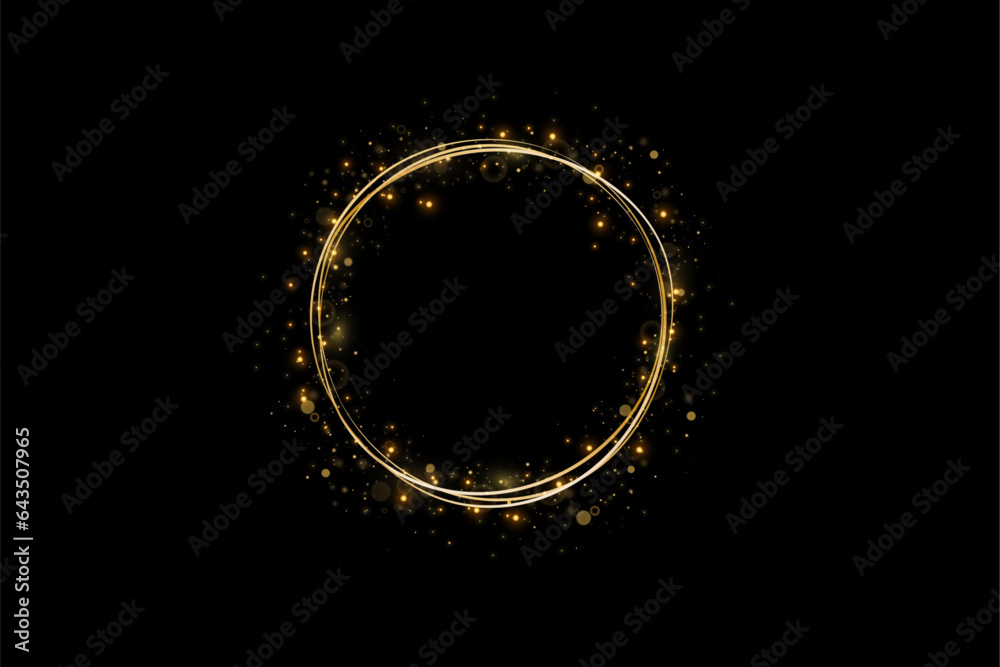 Abstract circle.sparkling golden frame light effect on transparent background.Golden circle ...