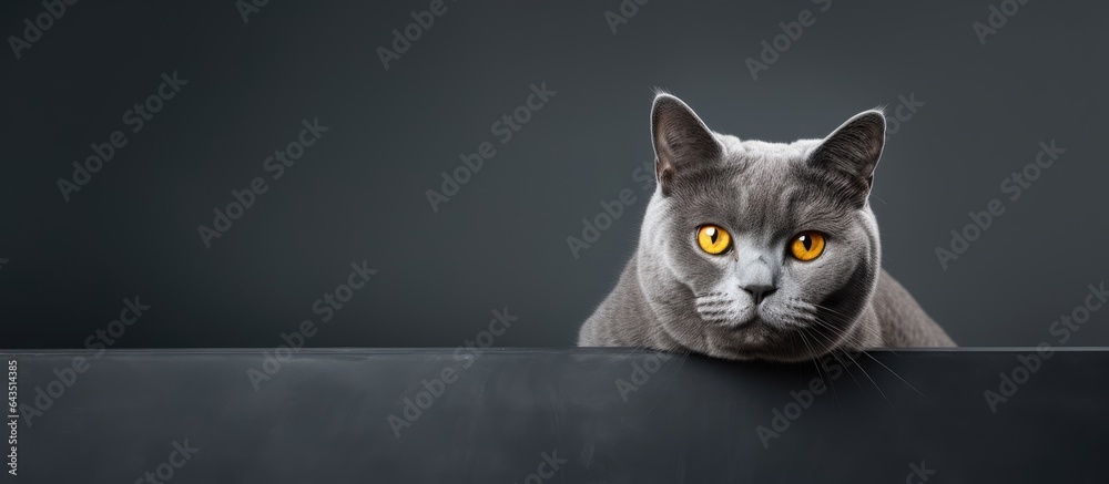 Beautiful French Chartreux cat with orange eyes photographed in a ...