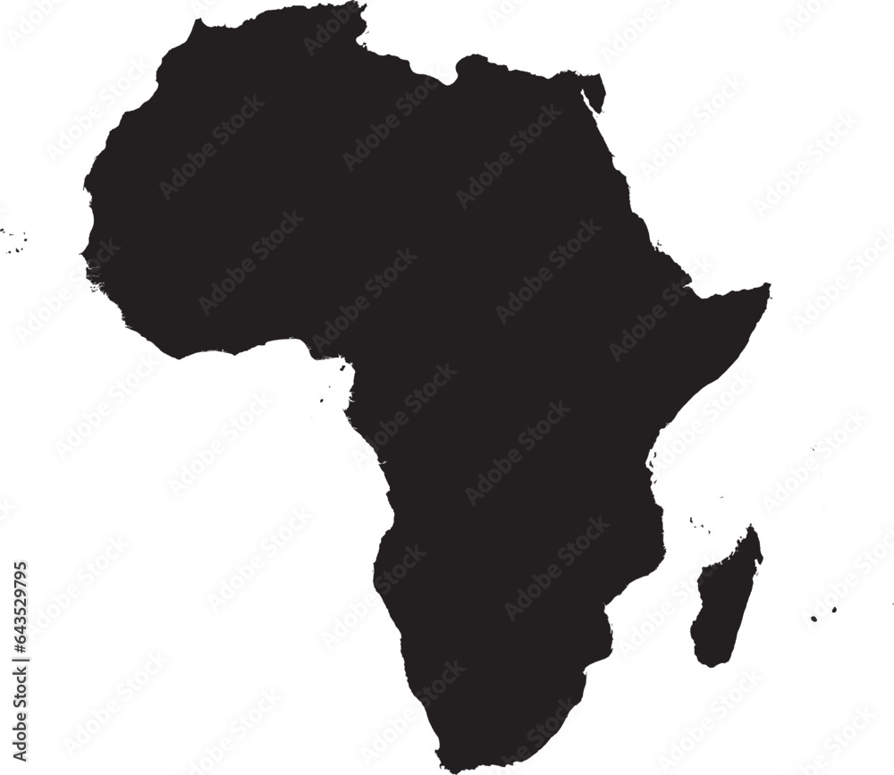 BLACK CMYK color detailed flat stencil map of the continent of AFRICA ...