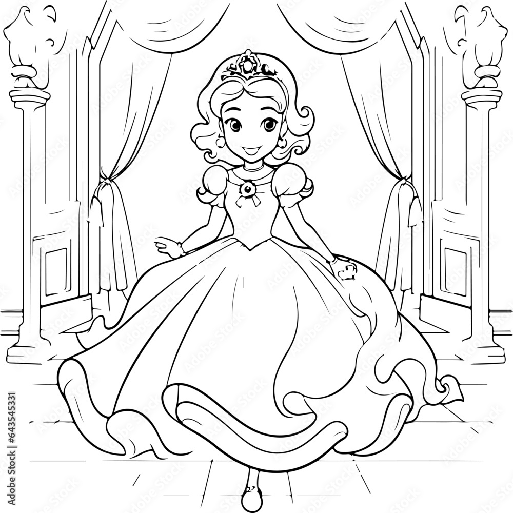 Princess coloring page for your design. Coloring book for preschool ...