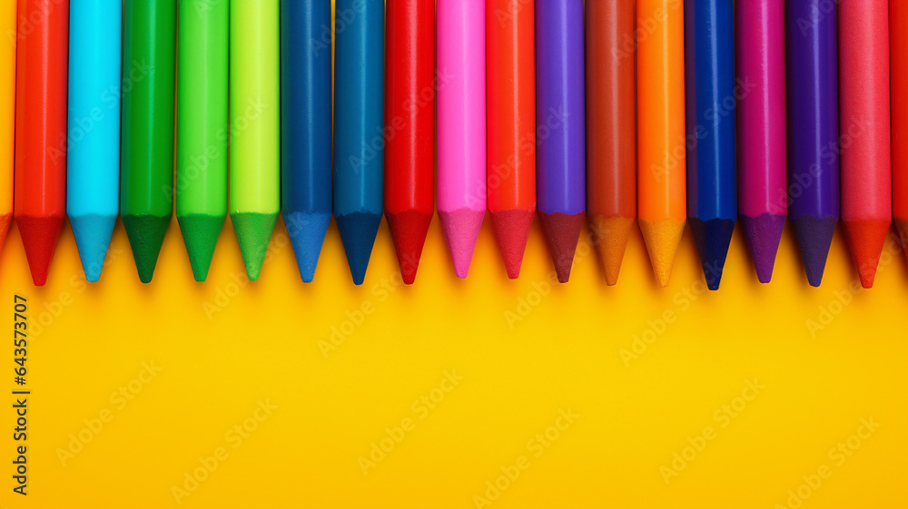 Wax crayon pencils background showing drawing materials for preschool ...