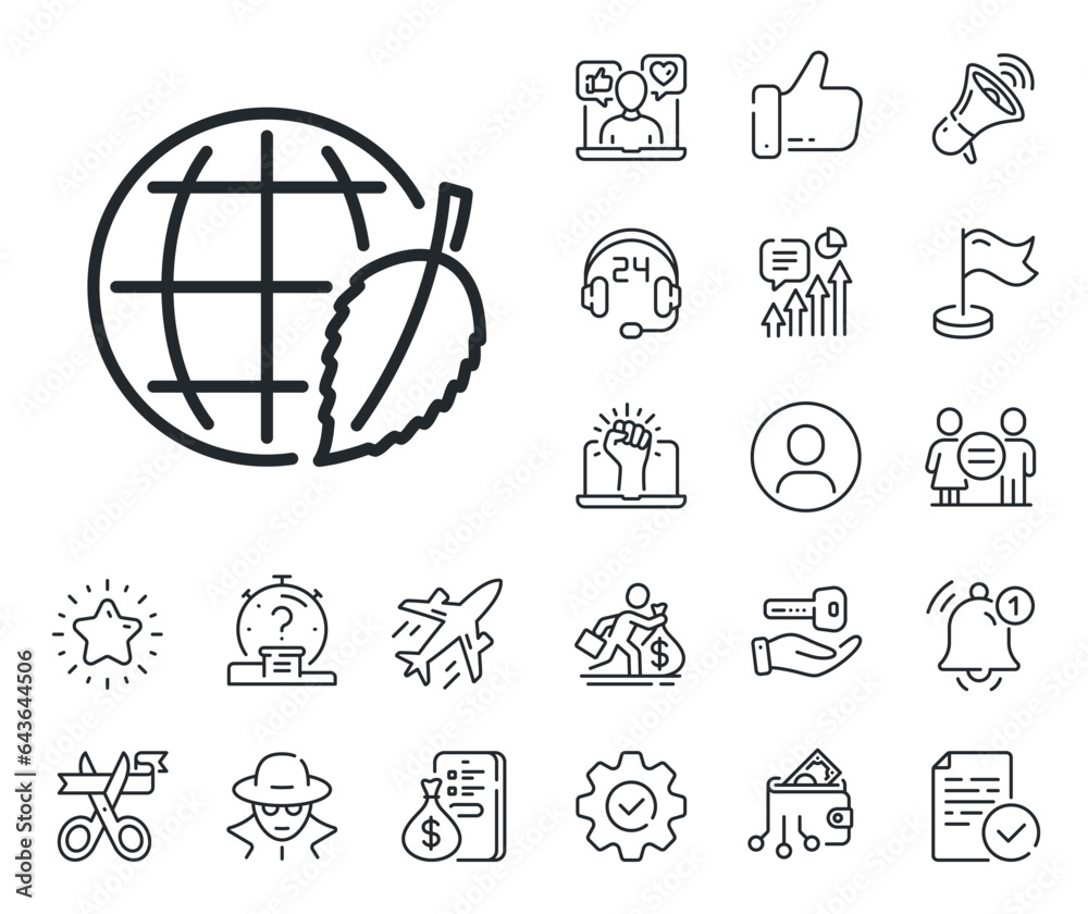 World sign. Salaryman, gender equality and alert bell outline icons ...