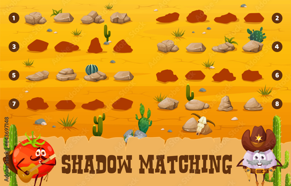 Stock-Vektorgrafik „Western shadow match game, find the shadow of stone ...