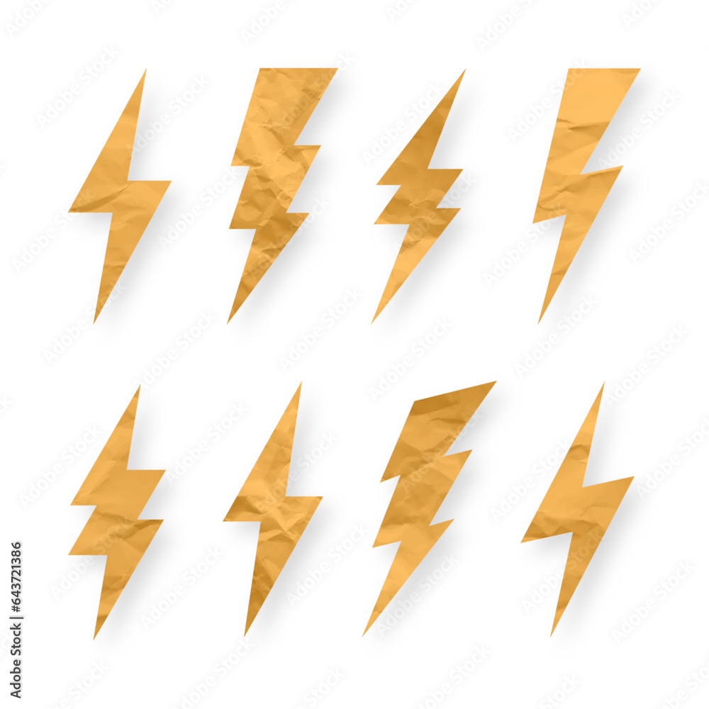 Lightning bolt, crumpled paper texture, cardboard. Flash symbol ...