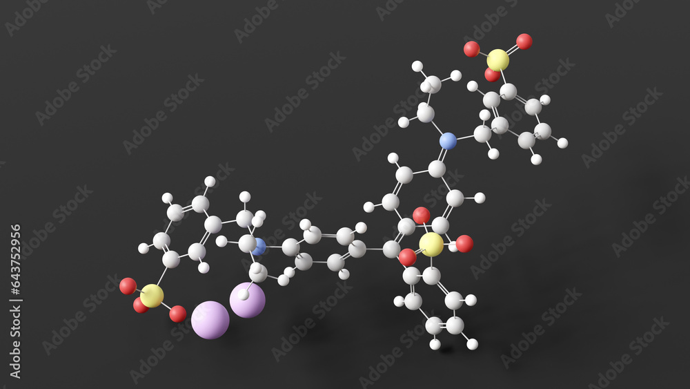 brilliant blue fcf molecule, molecular structure, e133, ball and stick 3d model, structural ...
