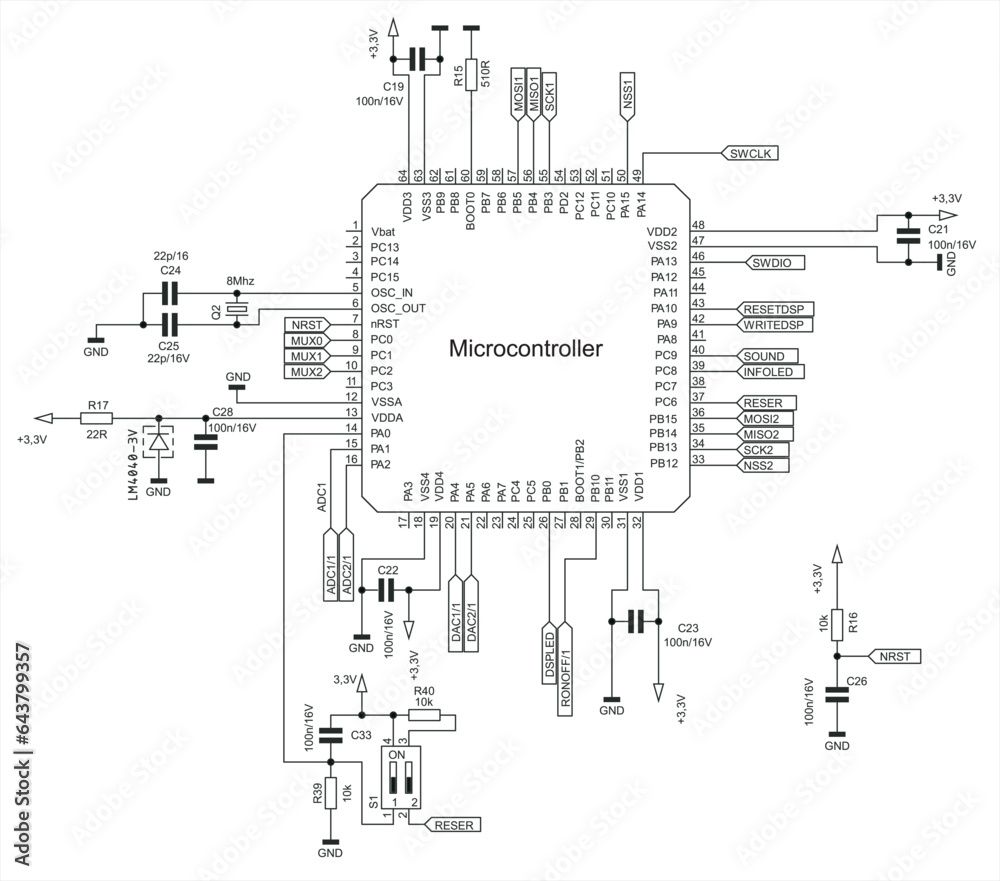 Connection of microcontroller ports to electronic components (capacitor ...