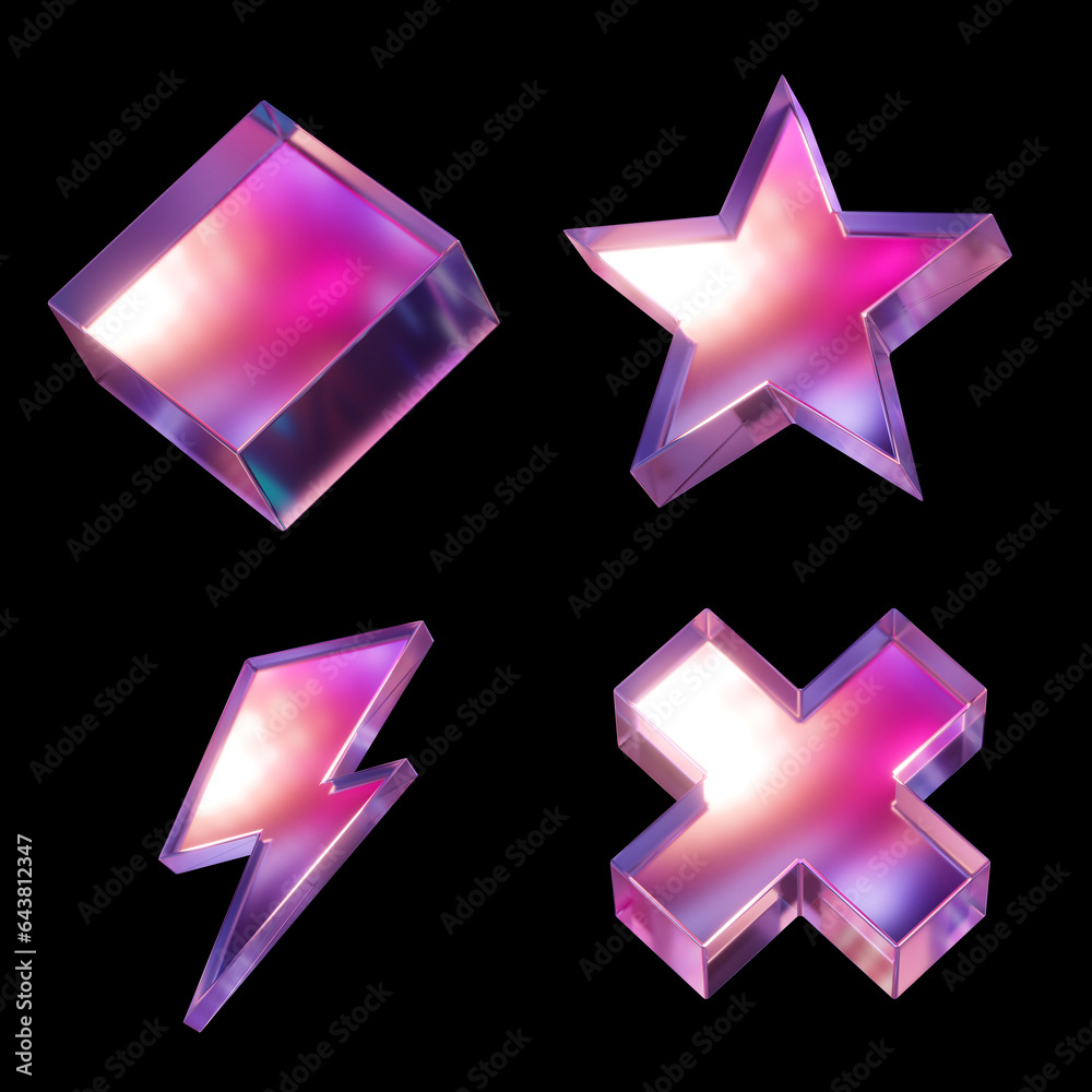 3d render, assorted crystal shapes isolated on black background ...