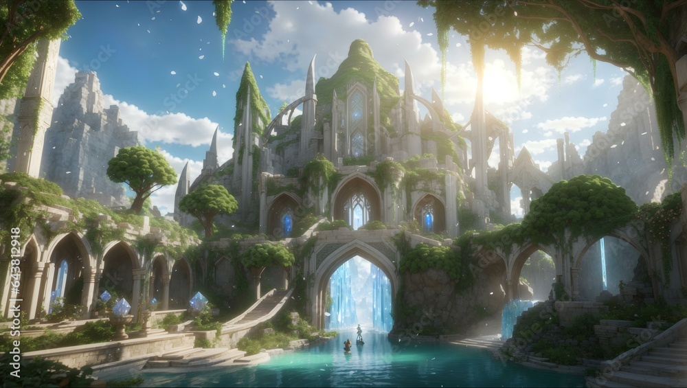 Journey through an ancient elven city adorned with ornate architecture ...