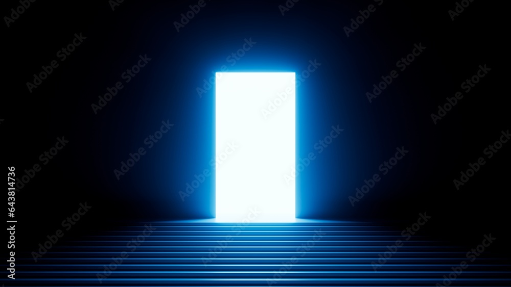 3d render, abstract minimalist blue geometric background. Bright neon ...