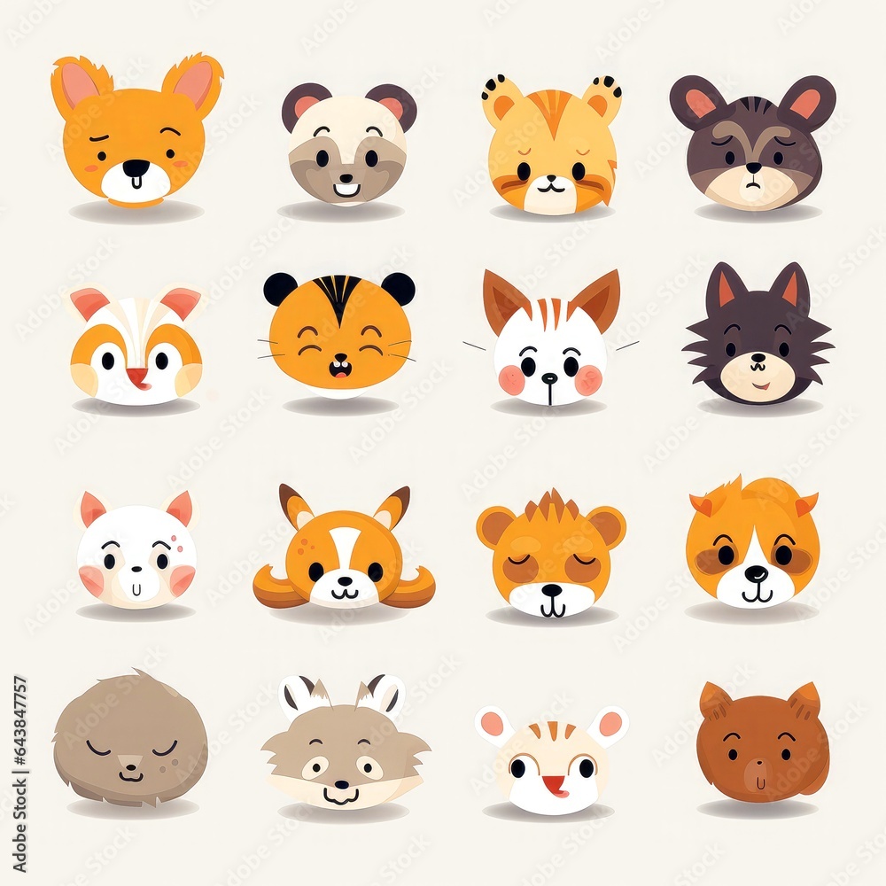 Set of animal faces, face emojis, stickers, emoticons,cartoon funny ...