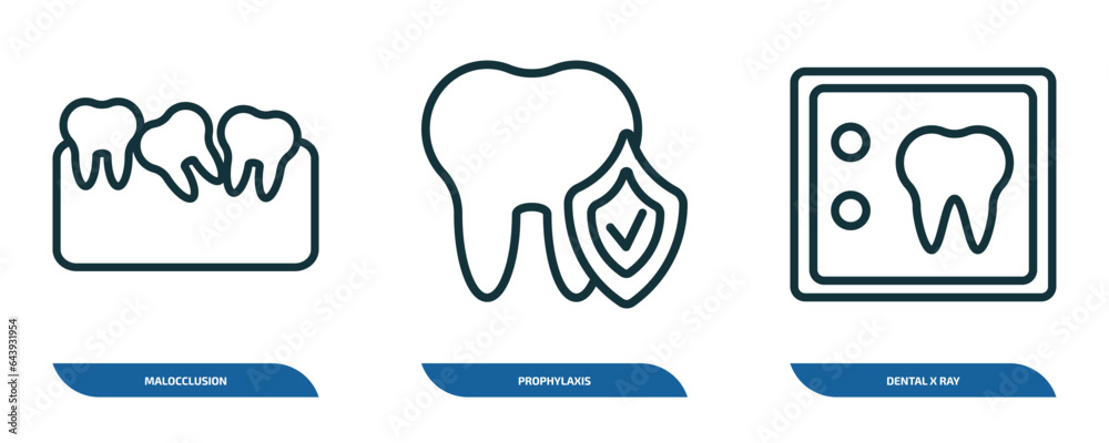 set of 3 linear icons from dentist concept. outline icons such as ...