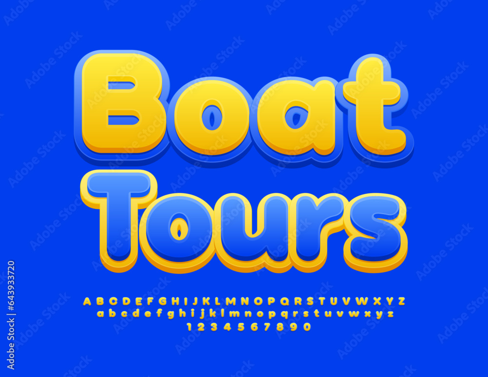 Vector tour flyer Boat Tours. Yellow and Blue bright Font. Creative ...