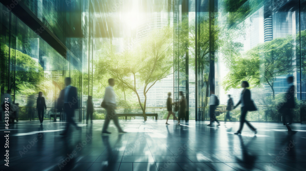Sustainability in business center concept, business people crowd ...