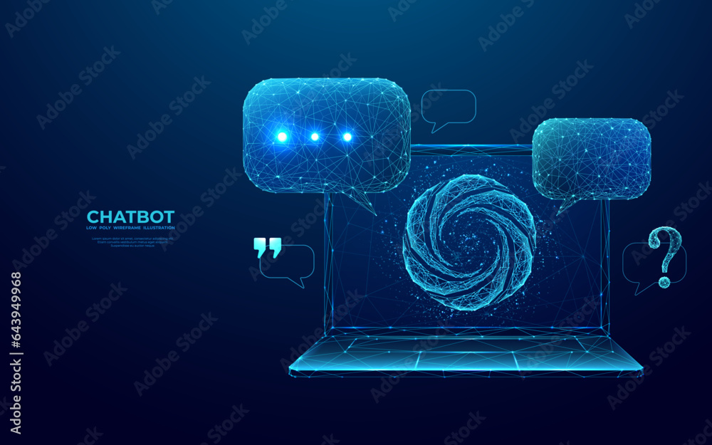 Vektor Chat bot abstract logo on a laptop screen and speech bubbles ...