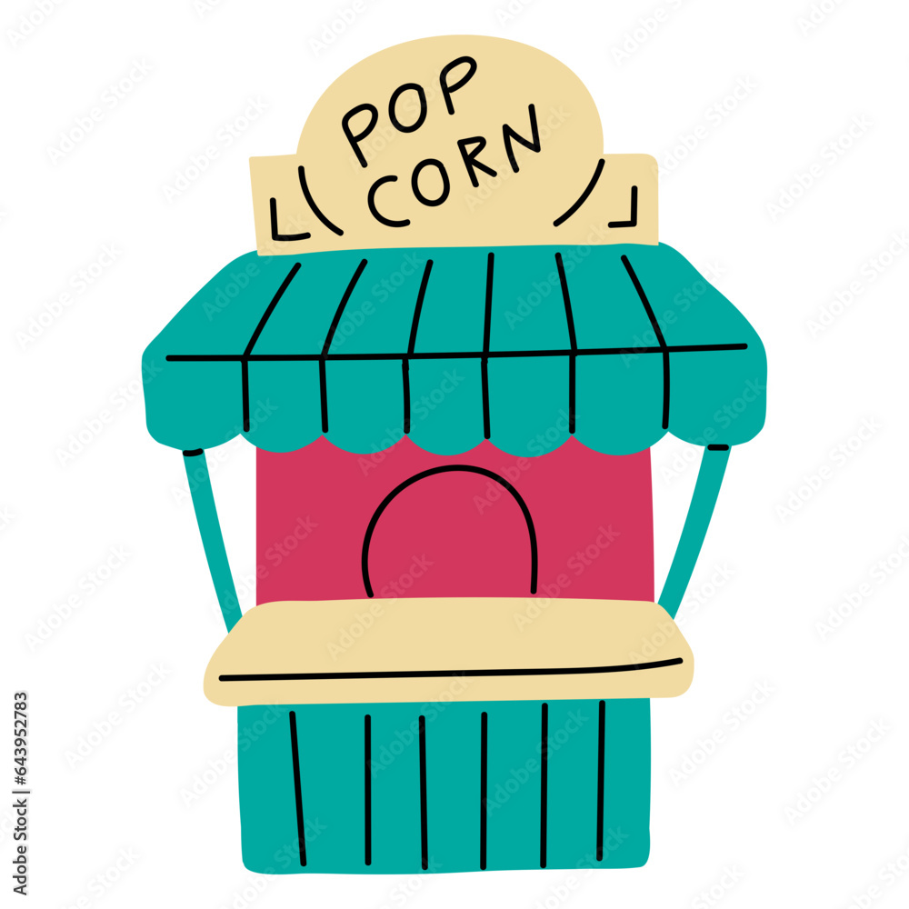 Popcorn stall flat cartoon illustration Stock Vector | Adobe Stock
