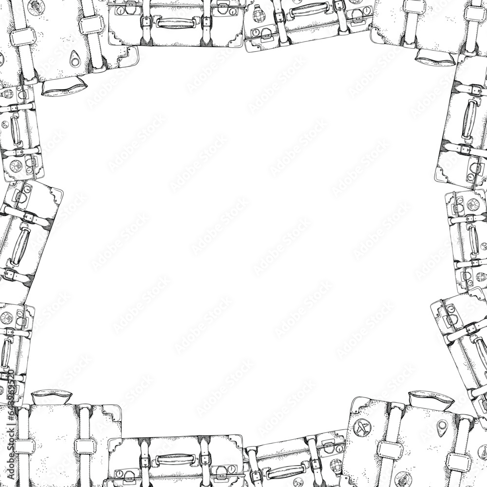 Ink hand drawn vector graphic sketch. Square border frame. Old retro ...