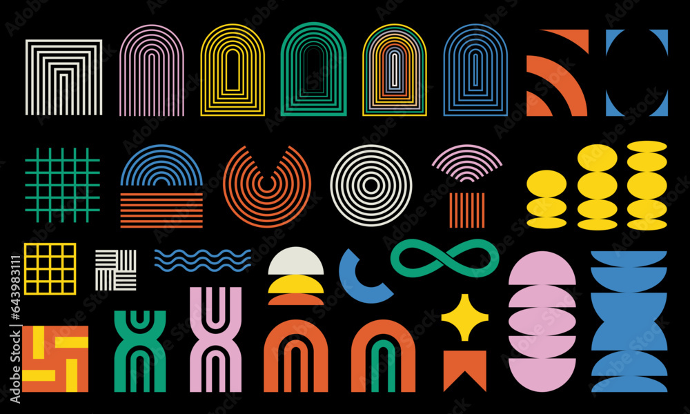 Brutalist abstract geometric shapes and grids. Bauhaus memphis design ...