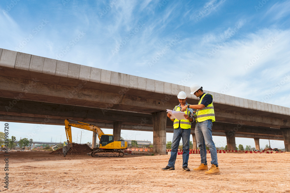 The chief civil engineer is introducing inspection of a road or ...