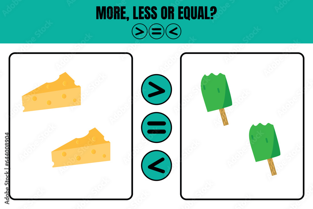 More less or equal. Educational math game for kids. Worksheet design ...