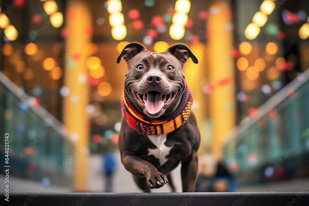 Lifestyle portrait photography of a funny staffordshire bull terrier ...