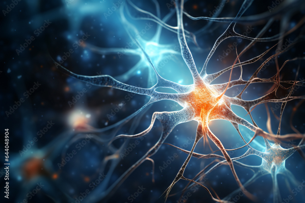 Microscopic human neuron within the brain, revealing its complex and ...