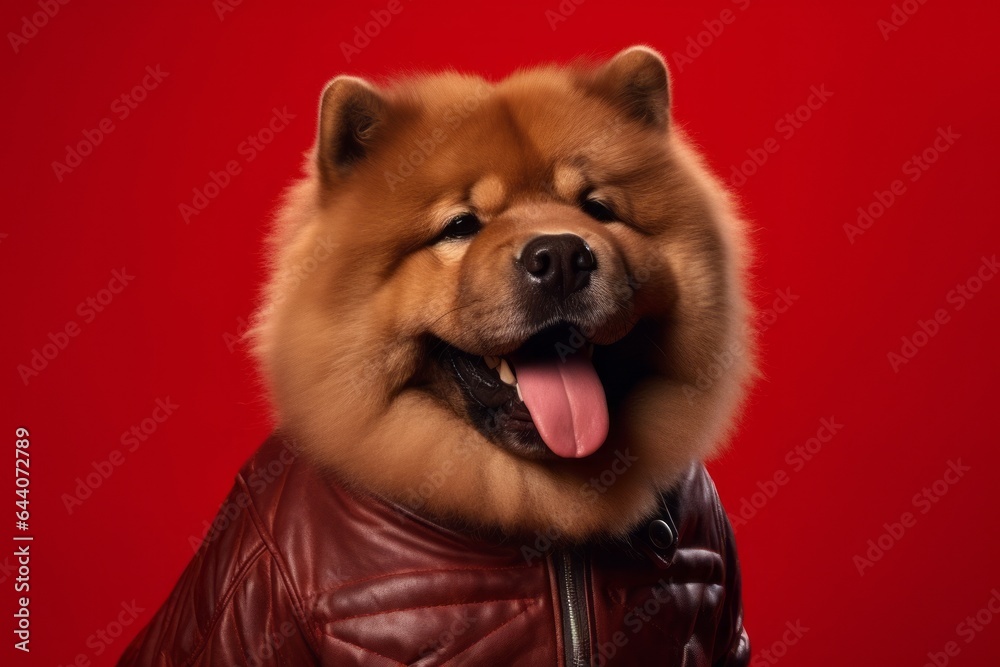 Medium shot portrait photography of a happy chow chow dog wearing a ...