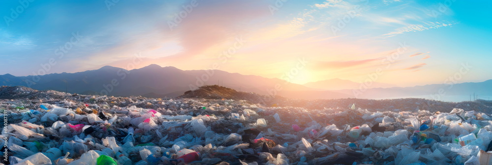 sprawling landfill site overflowing with mountains of discarded plastic ...