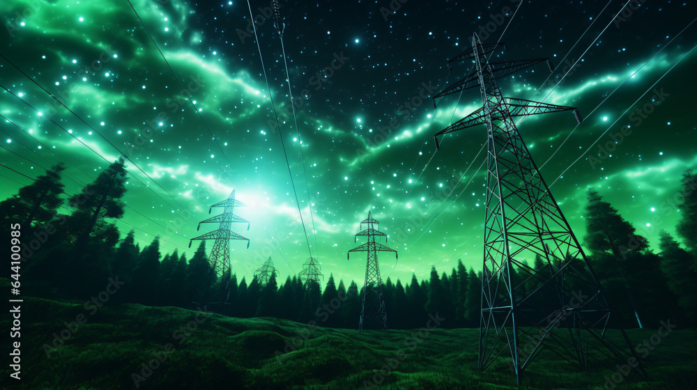 Illustration Stock Overhead Electricity Transmission Lines with 3D ...