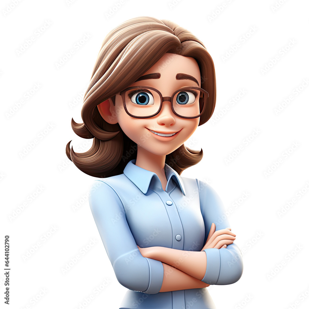 3D Cute cartoon female teacher character on transparent background ...