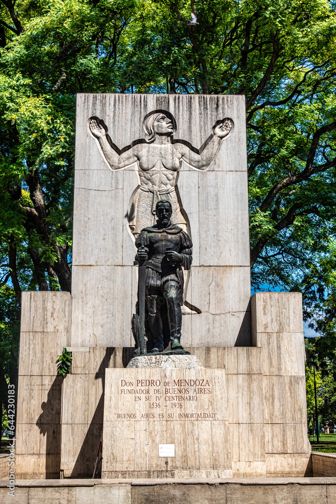 Statue of Don Pedro de Mendoza, founder of Buenos Aires in the Lezama ...