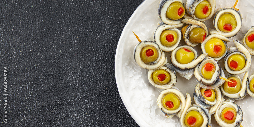 olive stuffed anchovy fillet, anchovys roll stuffed olives apetizing ...