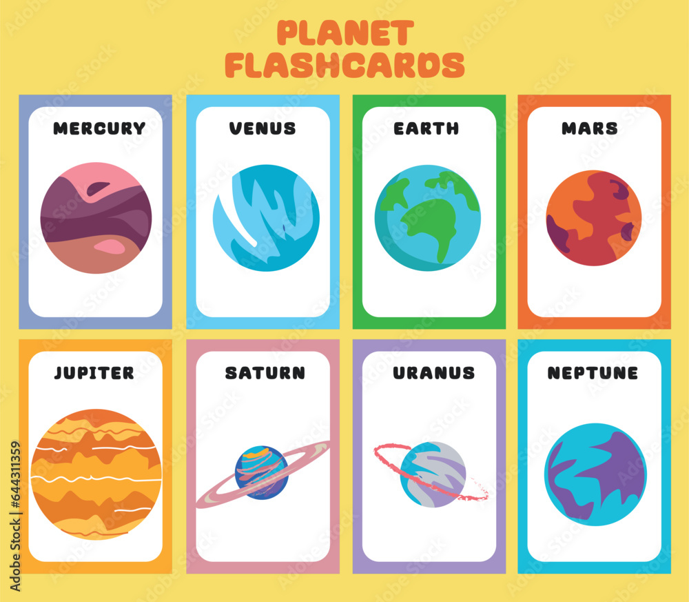 Set of planets flashcards for kids learning about planets, Mercury ...