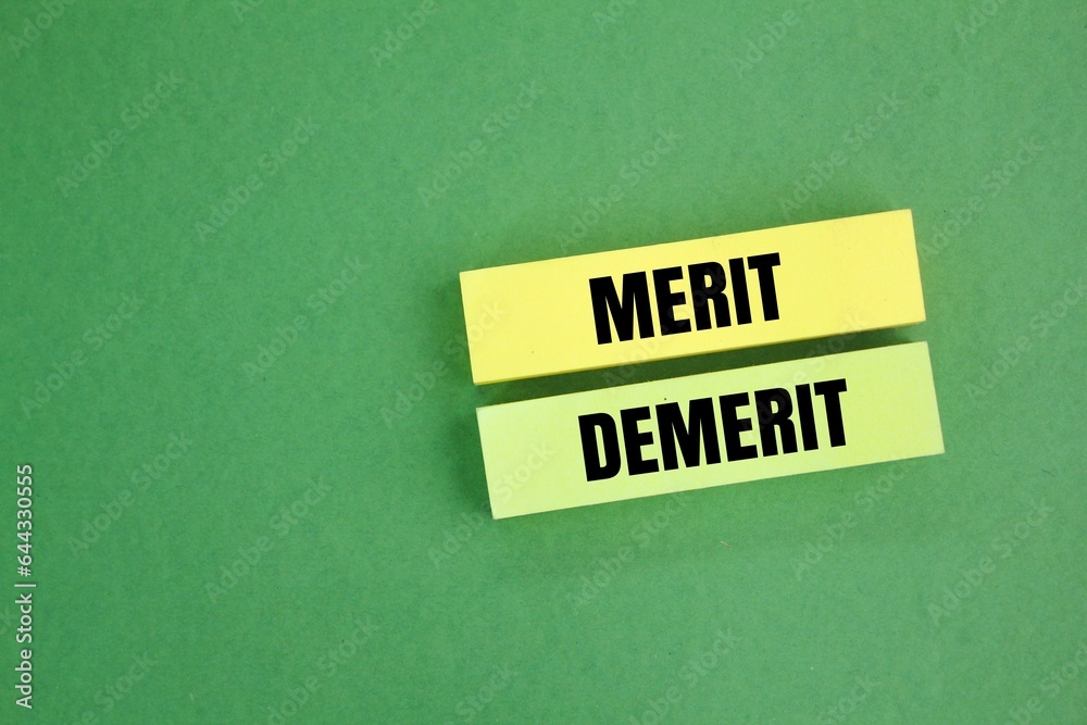 colored paper with the words Merit and Demerit. fine concept. Merits ...