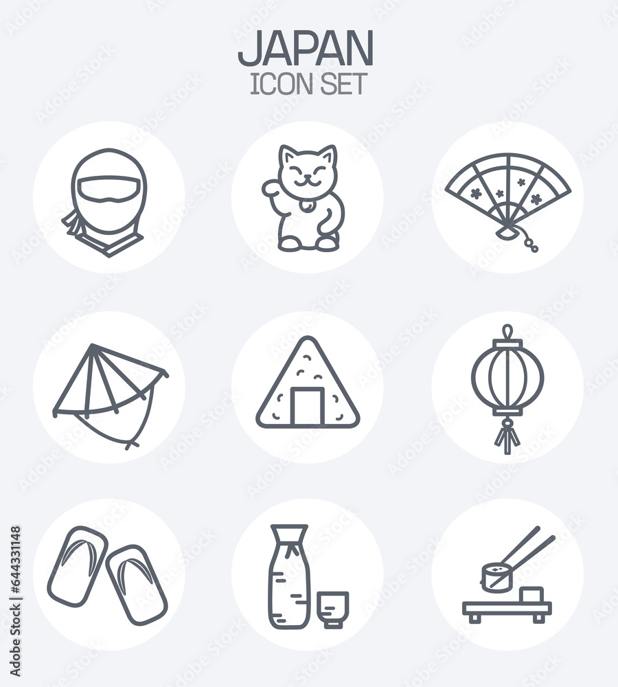 Japanese culture icon set, pictograms Stock Illustration | Adobe Stock