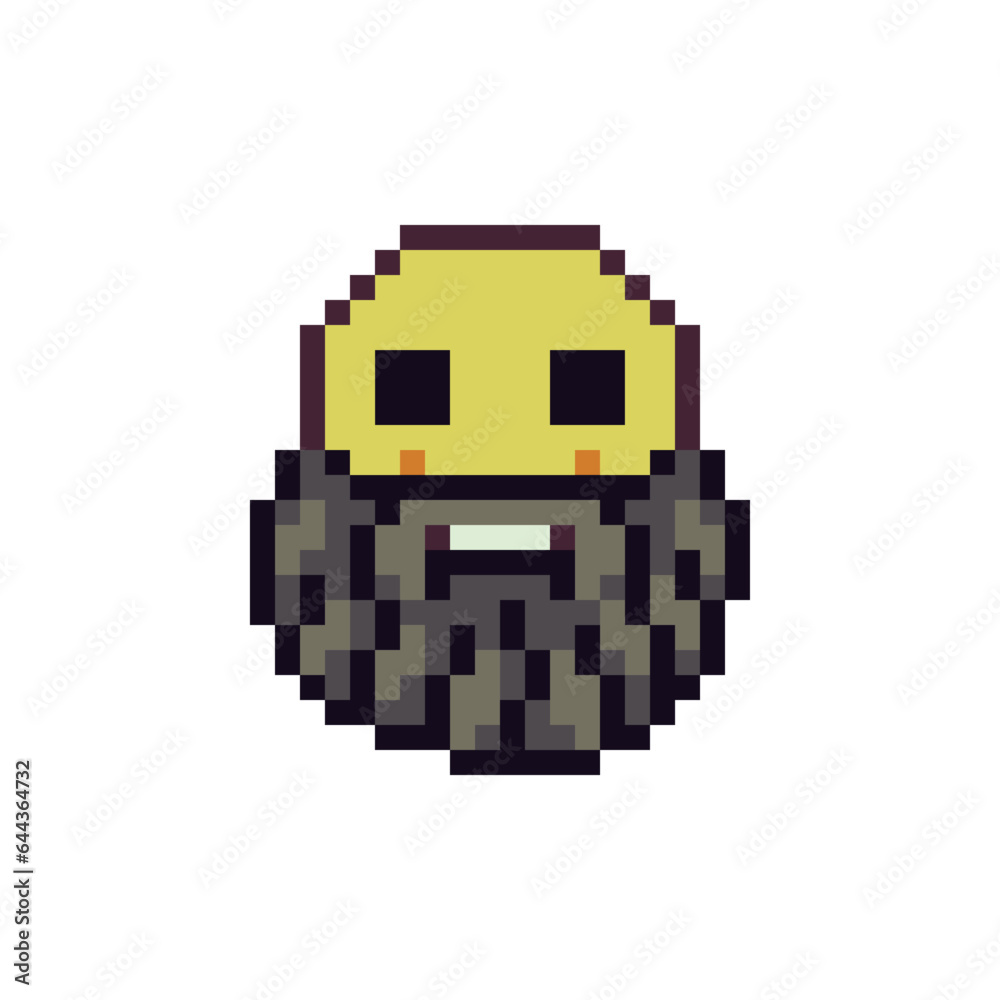 Bearded smiley, grandfather, old man unshaven face pixel art icon ...