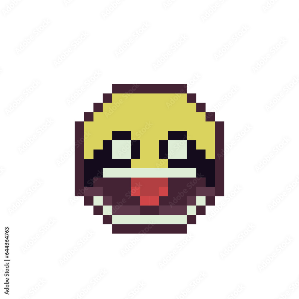 Evil angry yellow face emoticon pixel art icon open-mouthed cartoon ...