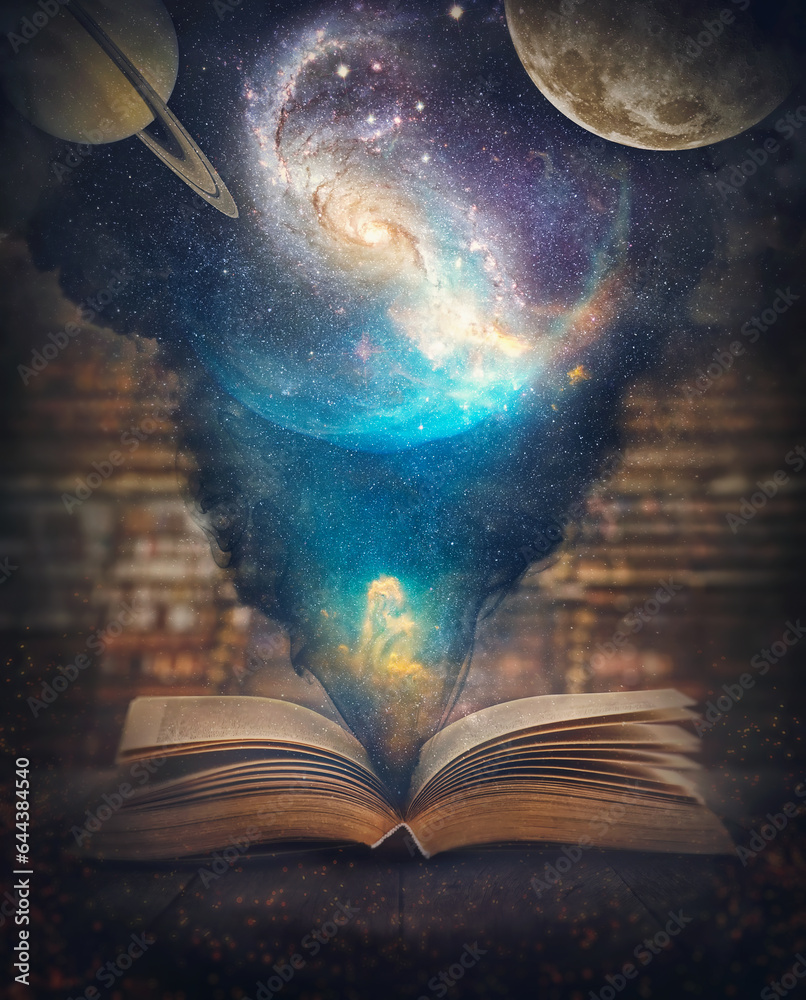 The world and universe inside a book surreal background. Educational ...