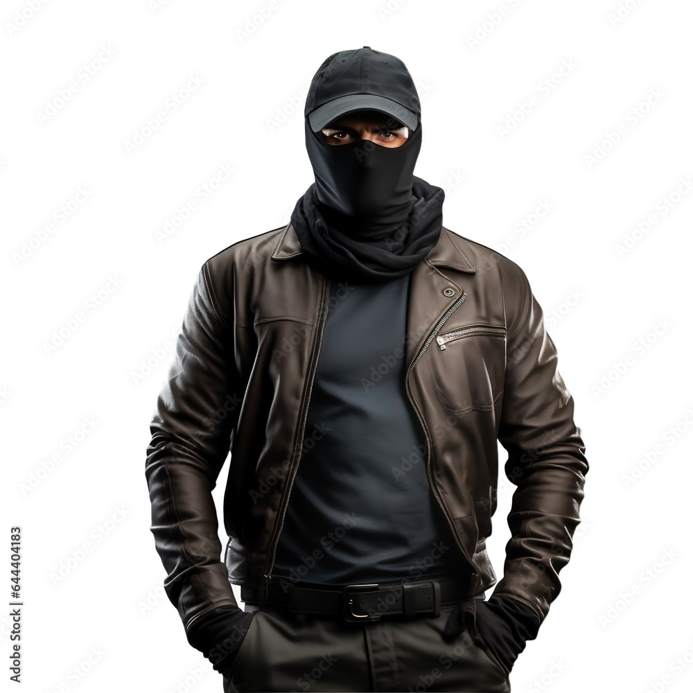 Person in a mask. The figure of a masked man on a white transparent ...