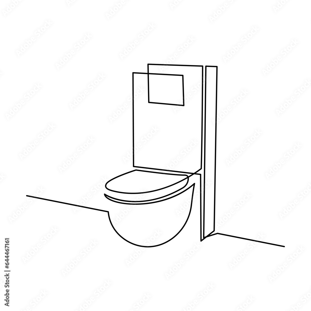 Toilet in continuous line art drawing style. Modern wall-hung WC with ...