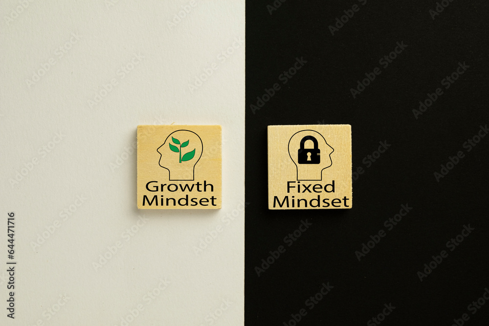 Growth Mindset vs Fixed mindset icon on wooden cubes concept for ...
