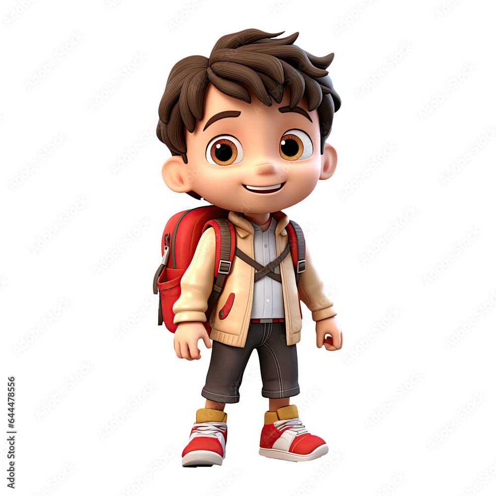 3D happy cartoon boy on transparent background. Generative AI Stock ...