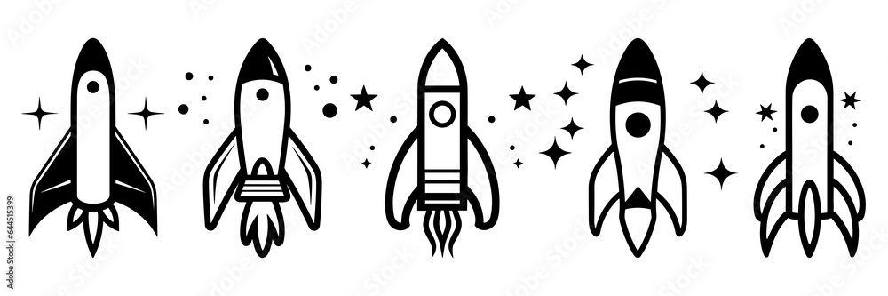 Rocket space silhouettes set, large pack of vector silhouette design ...