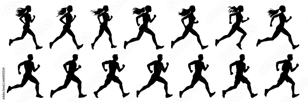 Runner silhouettes set, large pack of vector silhouette design ...